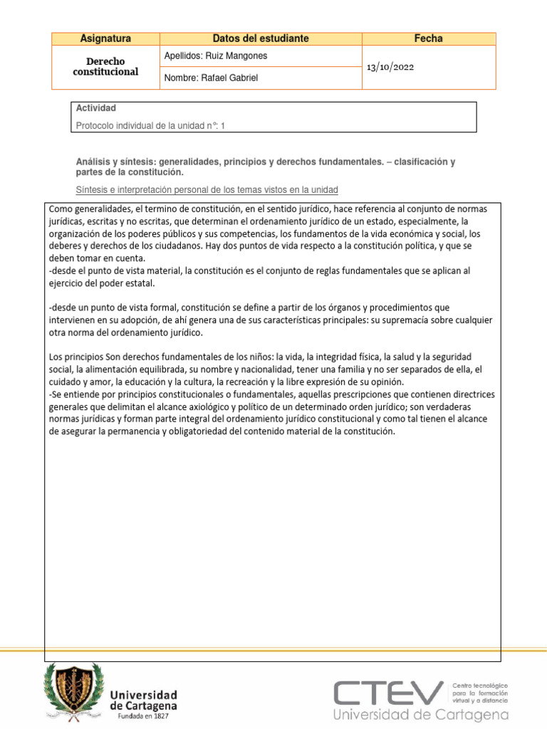 Plantilla Protocolo Individual Derecho Constitucional | PDF | Constitución | Legislación