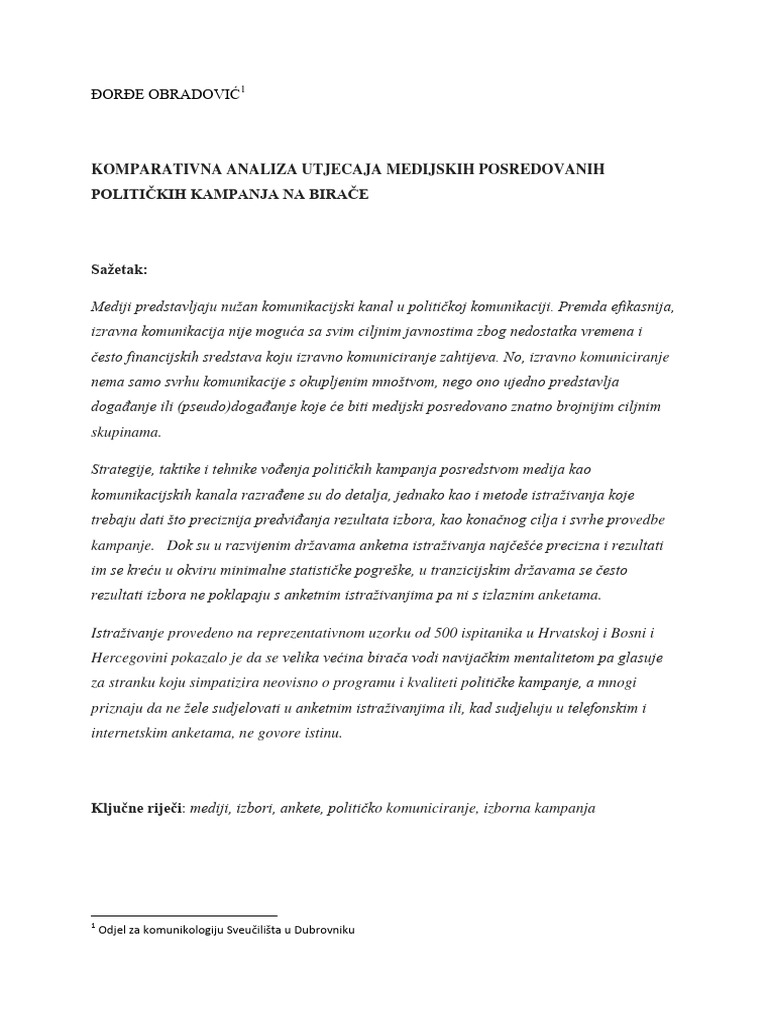 Dorde Obradovic - Analiza Utjecaja Poruka Na Birace | PDF