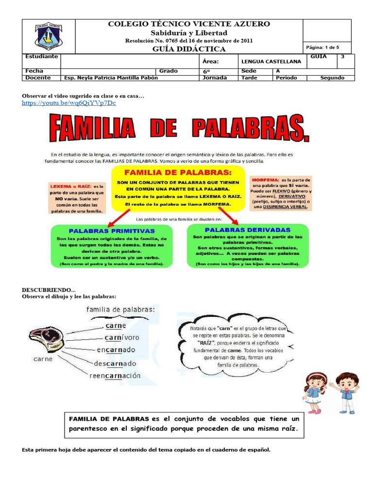 Familia de Palabras 6º 2023 Ii Período Vocabulario | PDF