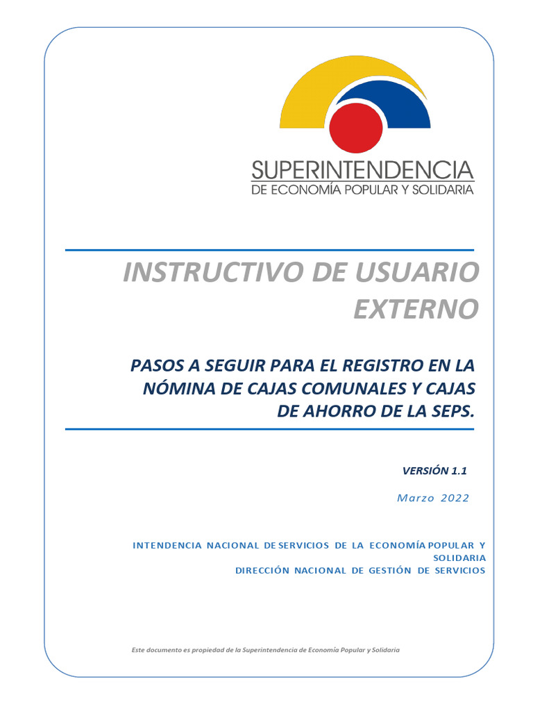 Instructivo para Registro de Cajas Comunales y Cajas de Ahorro en La Nomina de La SEPS | PDF ...