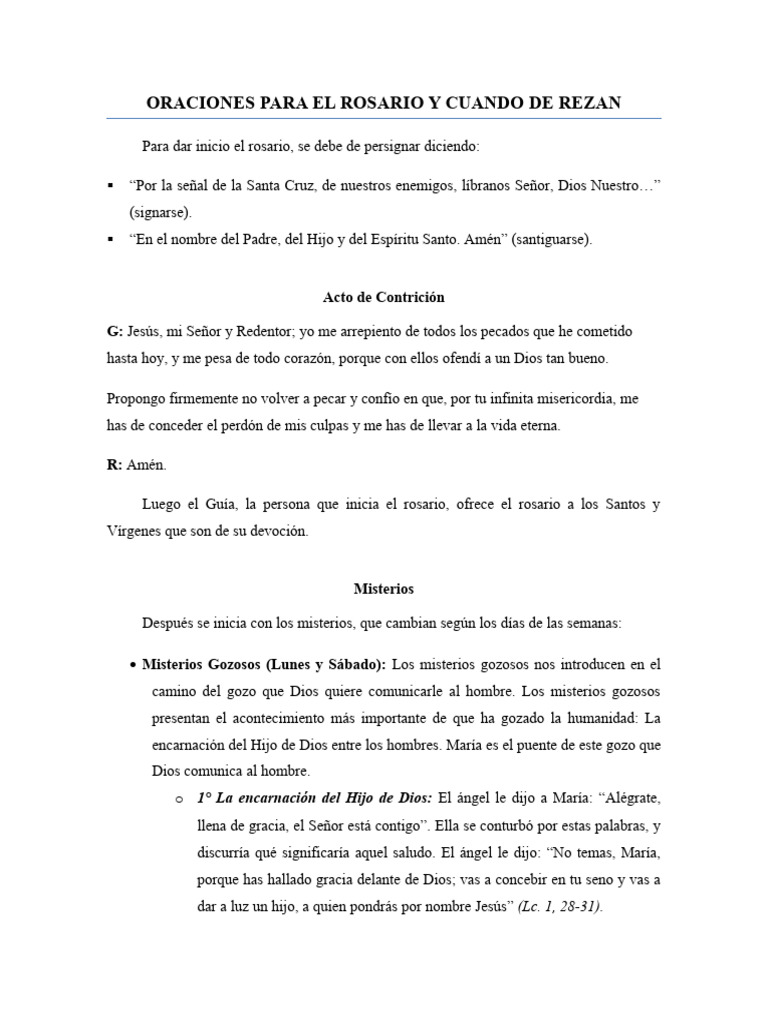 Oraciones para El Rosario y Cuando de Rezan | PDF | María, madre de ...