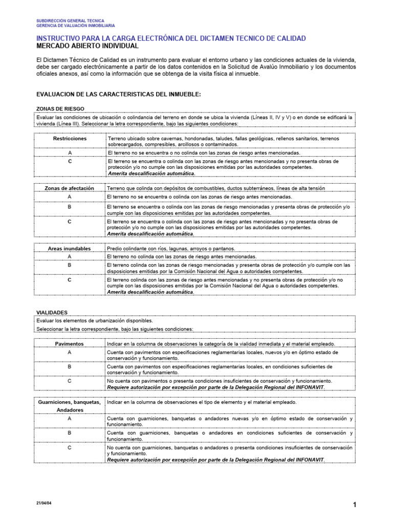 2004 04 22 Instructivo Dictamen Tecnico de Calidad | PDF