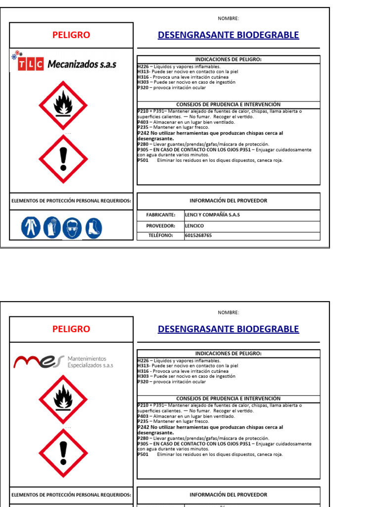 Rotulo Desengrasante | PDF