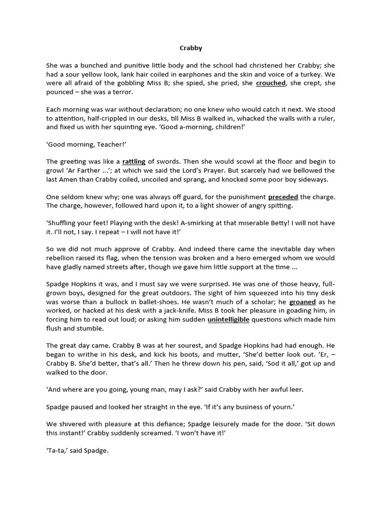 Y 7 Crabby - Reading Exam Practice | PDF | Poetry | General Fiction