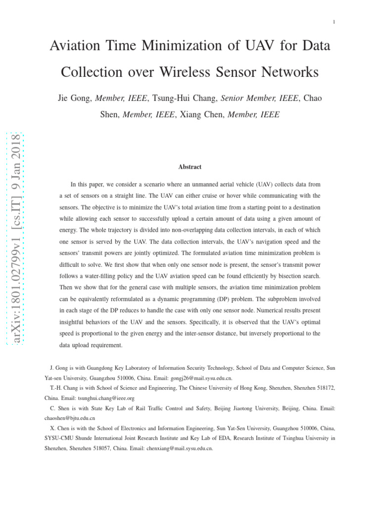 Aviation Time Minimization of UAV For Data Collection Over Wireless Sensor Networks | PDF ...