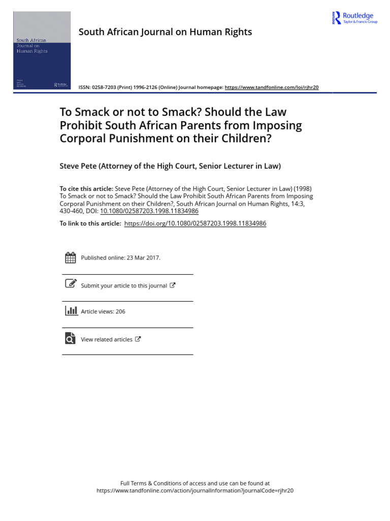 Pete, S 'TO SMACK OR NOT TO SMACK' Should The Law Prohibit S.A Partents ...