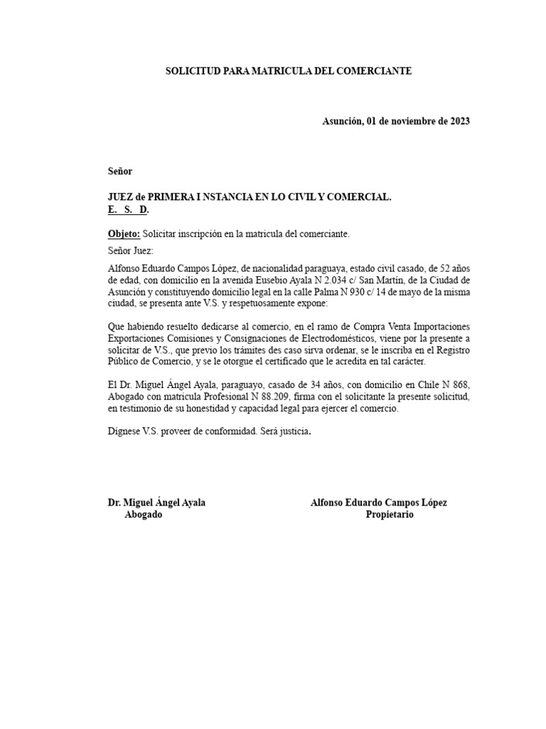 Solicitud Matricula Del Comerciante | PDF