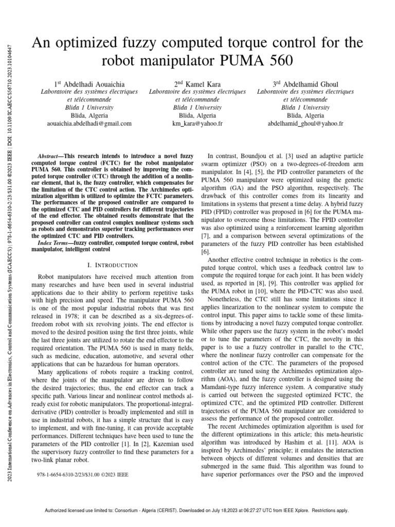 2-An Optimized Fuzzy Computed Torque Control For The Robot Manipulator ...
