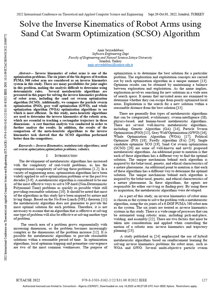 Solve The Inverse Kinematics of Robot Arms Using Sand Cat Swarm Optimization SCSO Algorithm ...