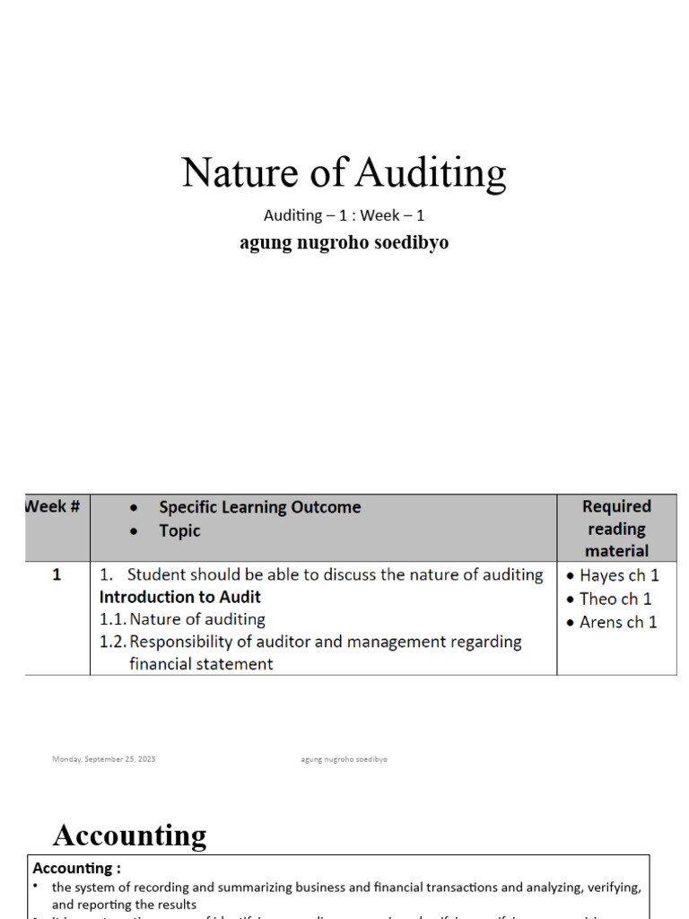 Week 1 Nature Of Auditing Pdf Audit Financial Audit