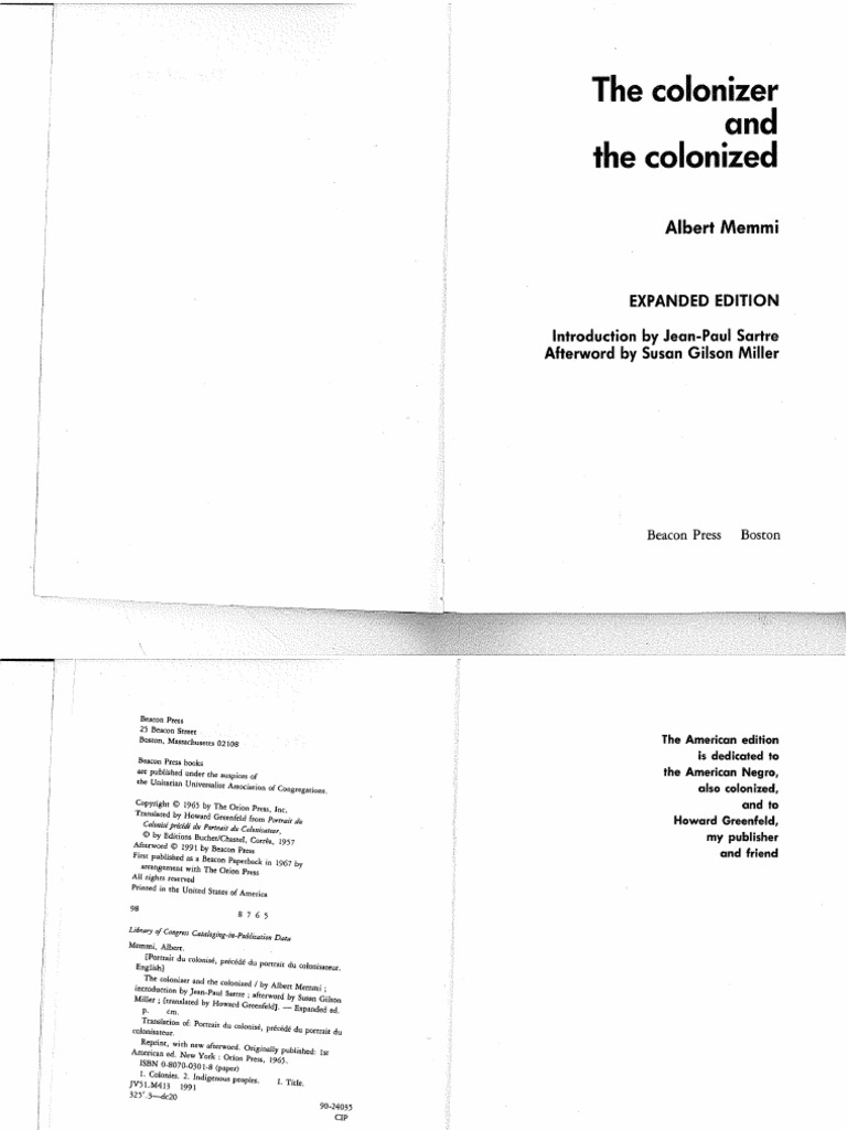 Albert Memmi, The Colonizer and the Colonized | PDF