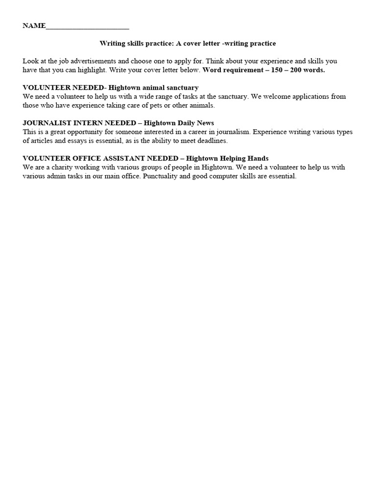 Cover Letter Writing Practice Guide | PDF