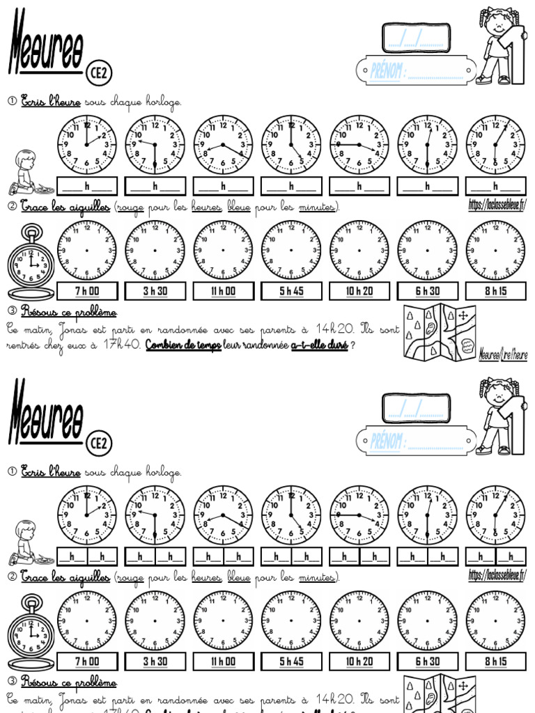 Exercices de lecture de l'heure CE2 | PDF