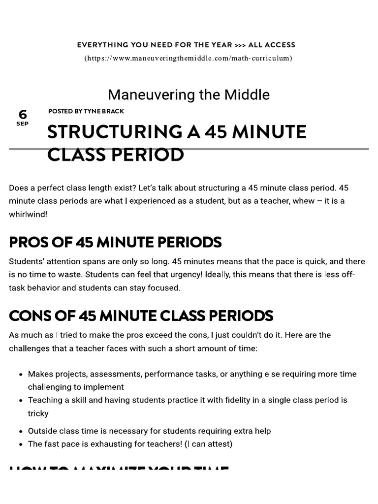 Structuring A 45 Minute Class Period - Maneuvering The Middle | PDF