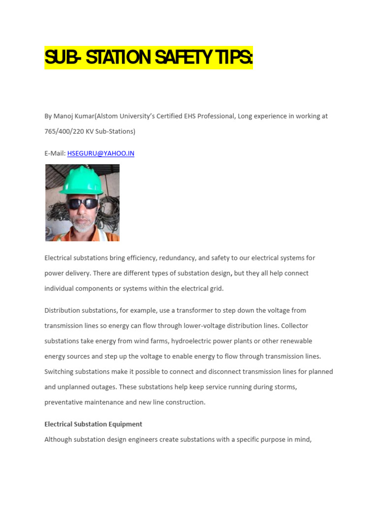 Sub-Station Safety Tips. | PDF | Electrical Substation | Nature