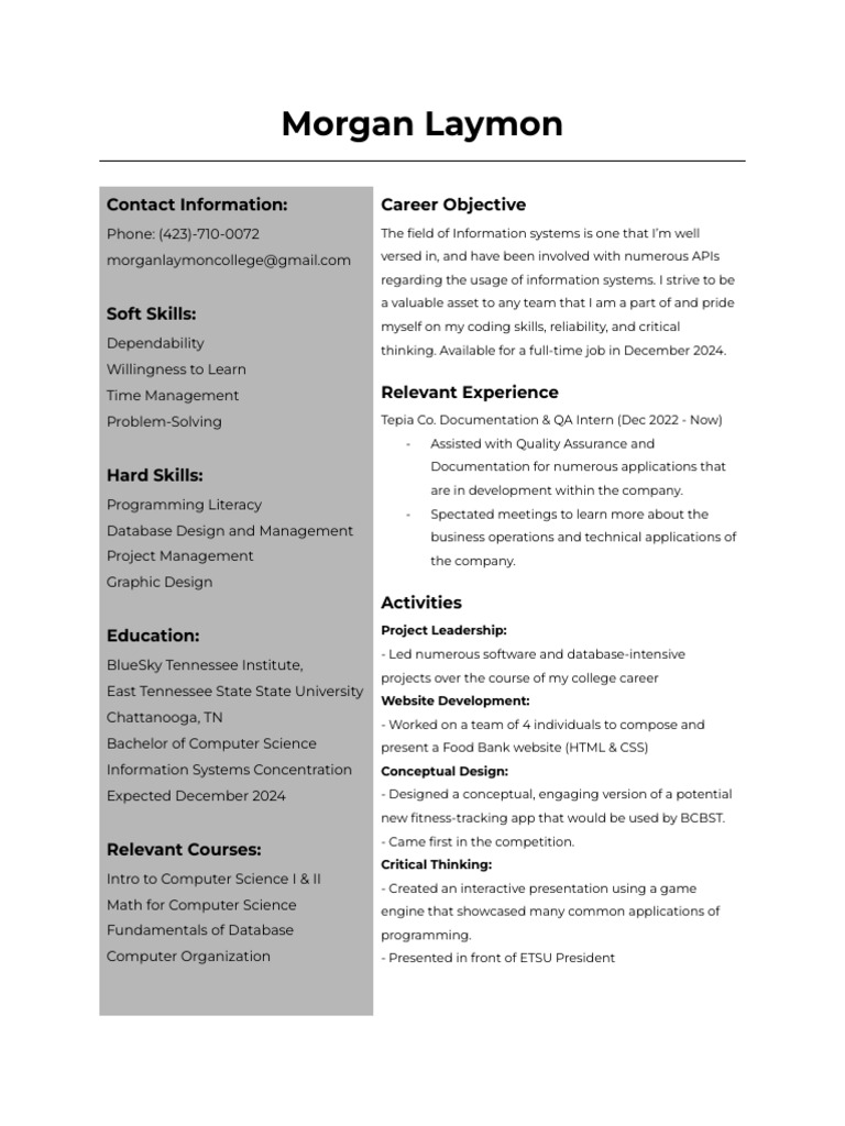 Laymon Morgan Resume | PDF | Application Software | Computer Science