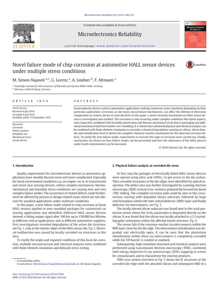 Novel Failure Mode of Chip Corrosion at Automotive HALL Sensor Devices ...