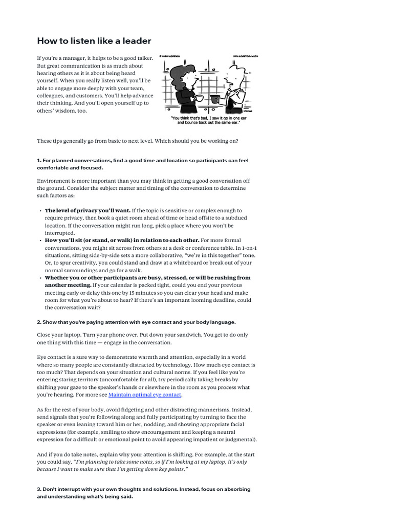 How To Listen Like A Leader | PDF | Body Language | Thought