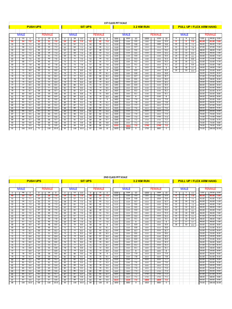 PFT Scale-Grade New | PDF | Military Operations