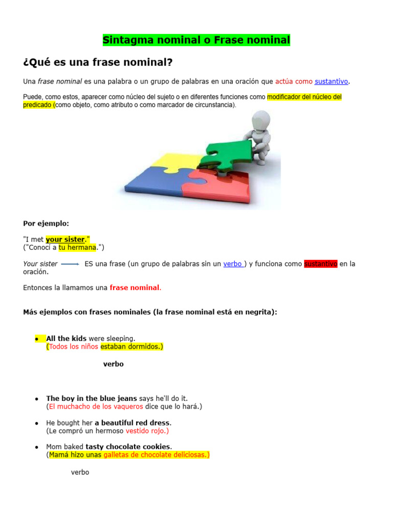 Sintagma Nominal o Frase Nominal | PDF | Oración (Lingüística) | Predicado (Gramática)
