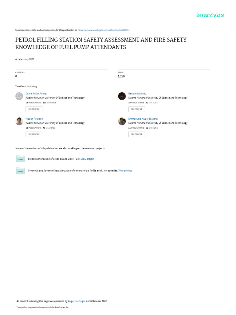 Petrol Filling Station Safety Assessment and Fire Safety Knowledge of ...