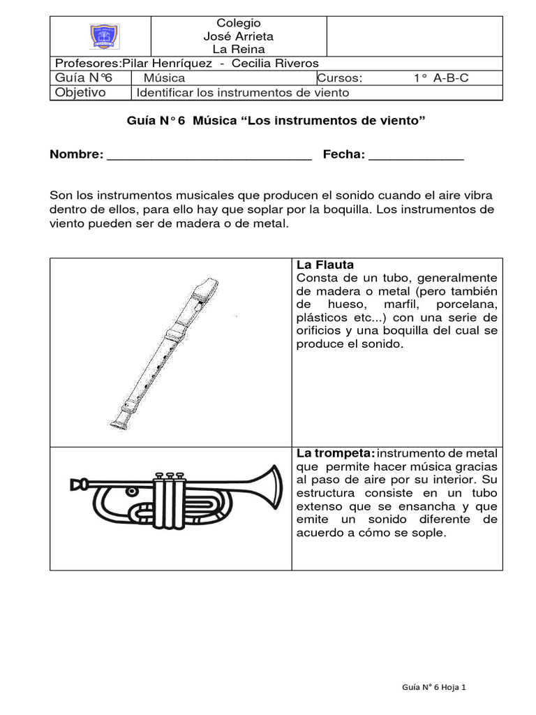Guía #6 Música Primero | PDF | Instrumentos de viento de madera ...
