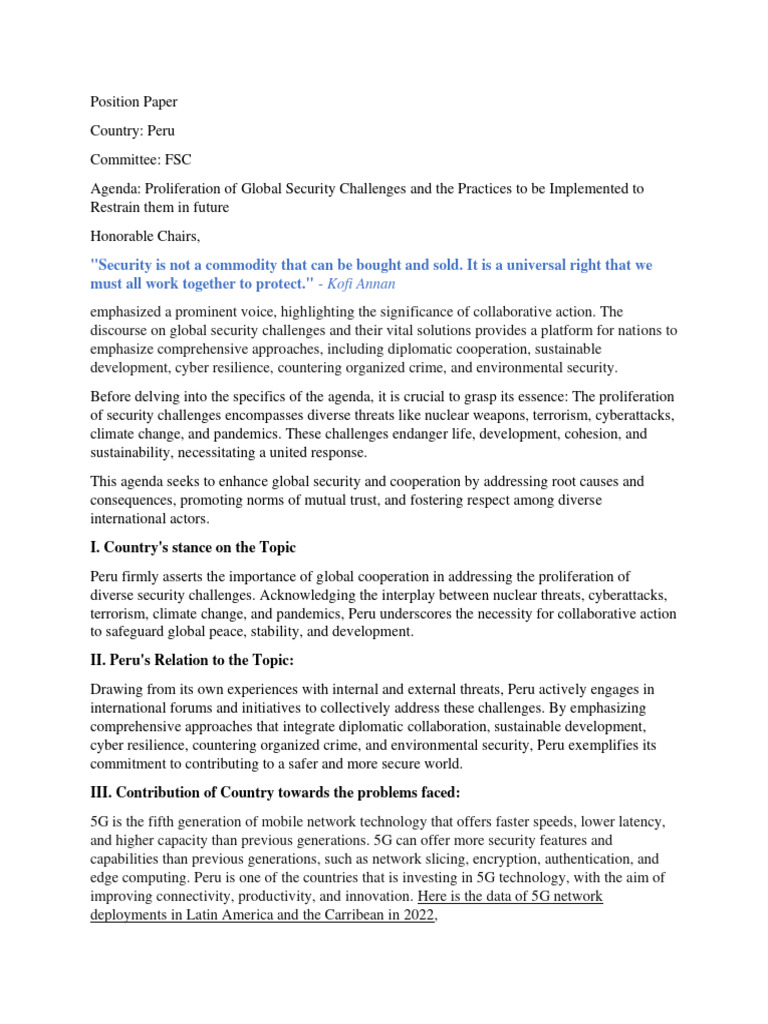 Position Paper. Peru | PDF | Nuclear Proliferation | International Security