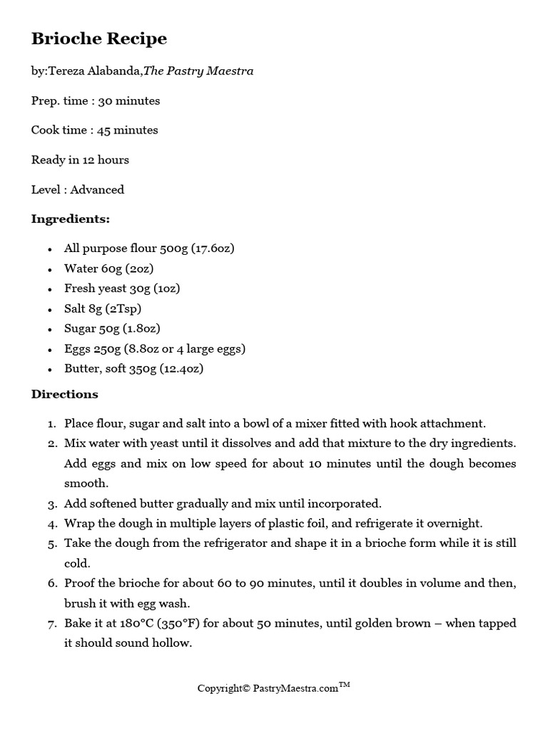 Brioche Recipe EN Pastry Maestra | PDF