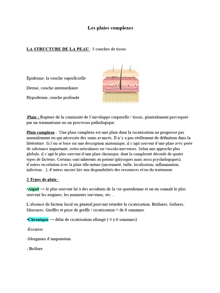 Plaies complexes : types et cicatrisation | PDF | Développement ...