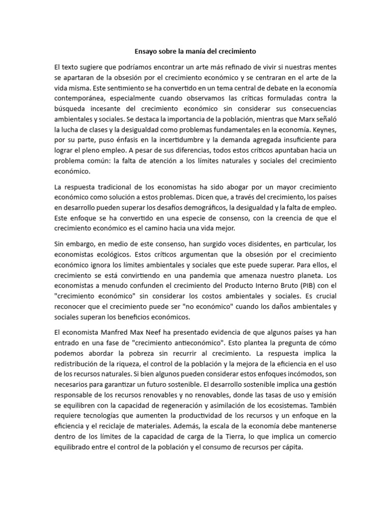 Ensayo Sobre El Desarrollo | Descargar gratis PDF | Crecimiento económico | Sustentabilidad