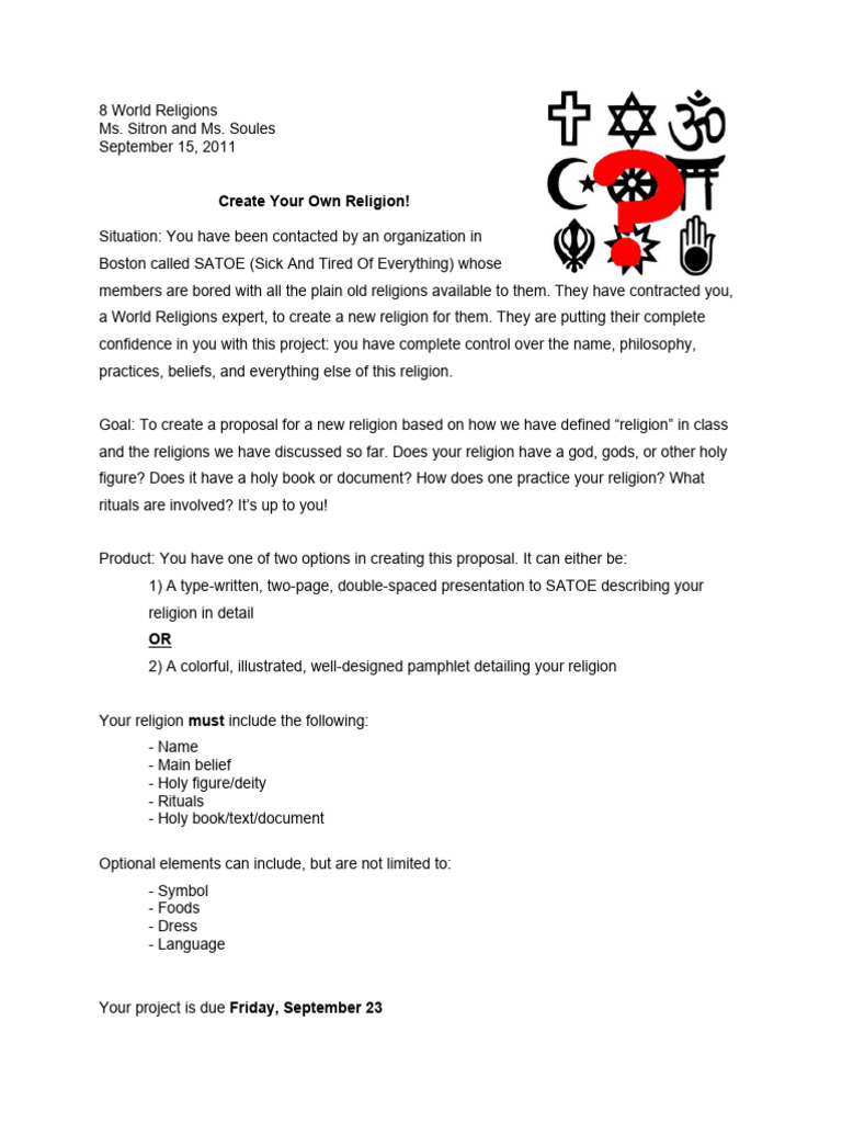 Create Your Own Religion Project | PDF