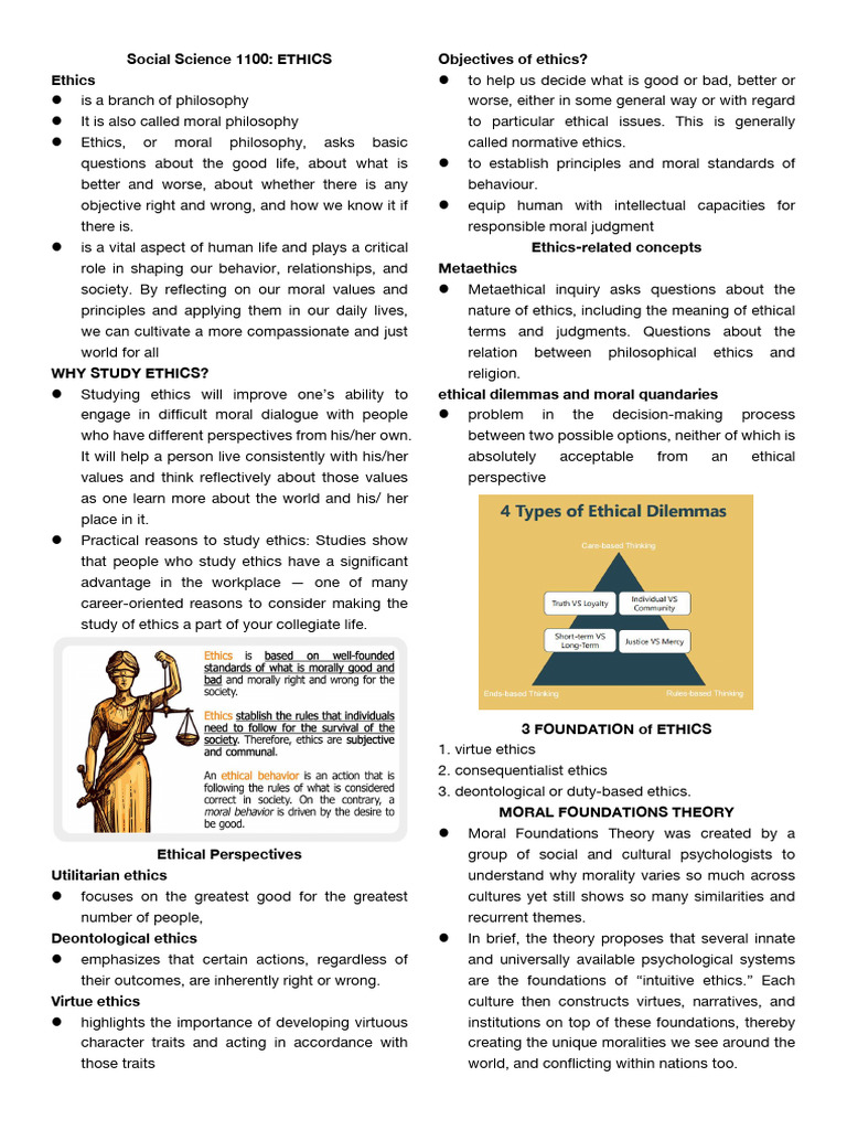 Socsci 1100 - Ethics | PDF | Morality | Objectivity (Philosophy)