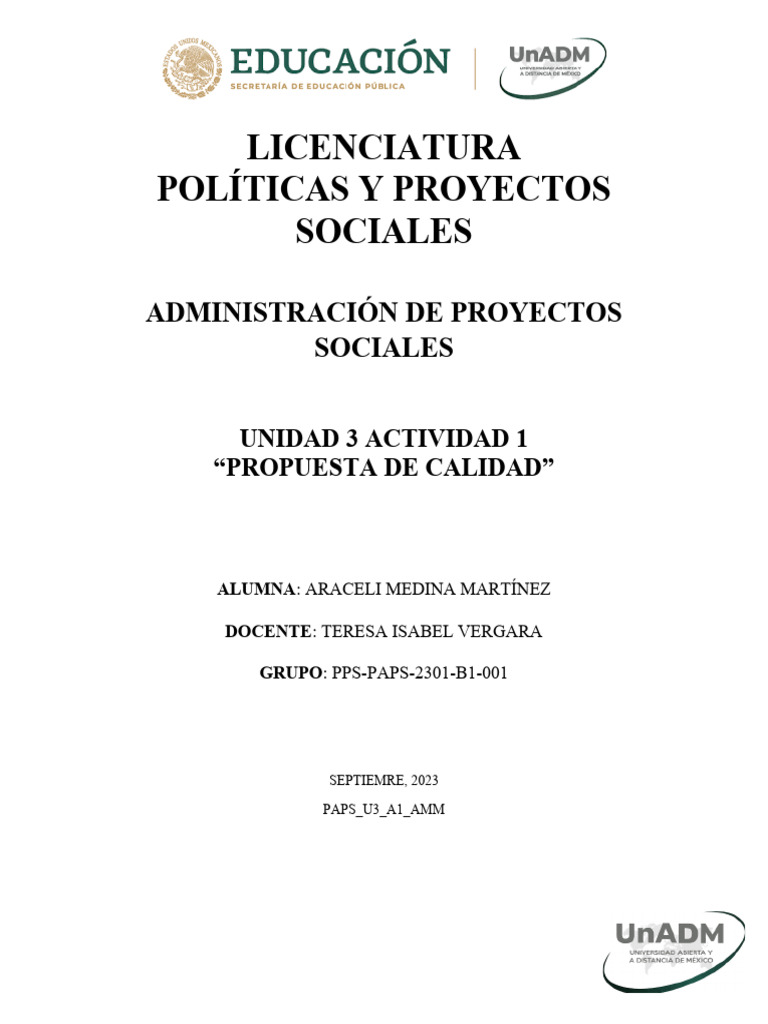 Propuesta de Calidad en Proyectos Sociales | PDF | Art