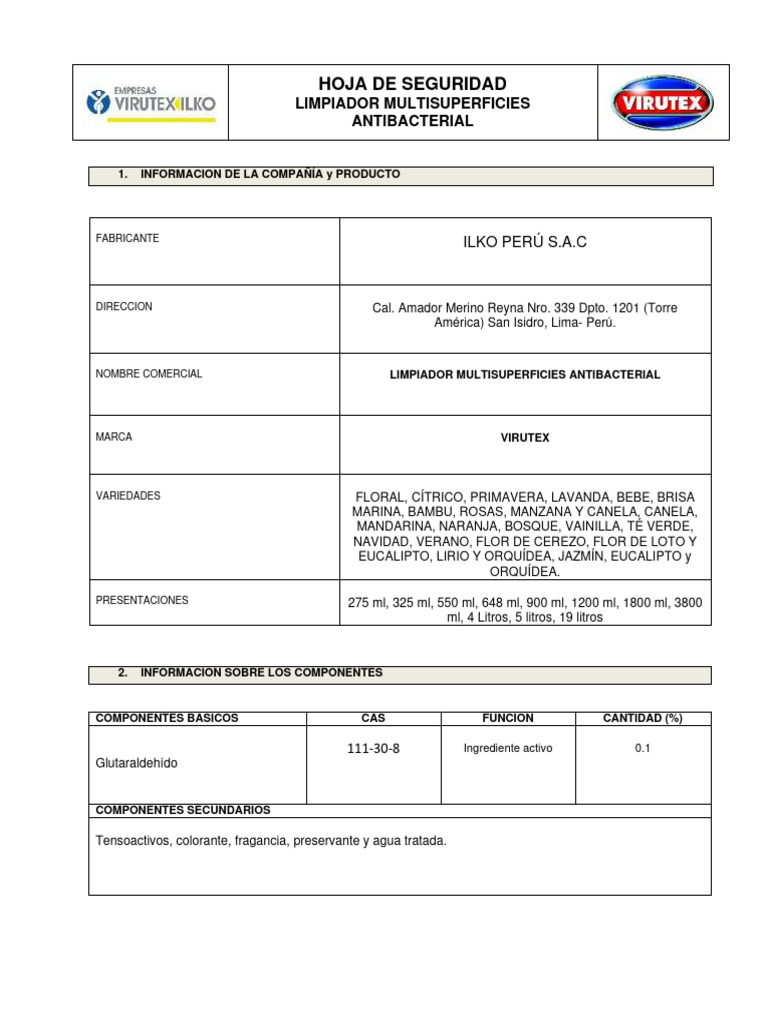 Hoja de Seguridad: Limpiador Multisuperficies Antibacterial | PDF | Contaminación | Agua