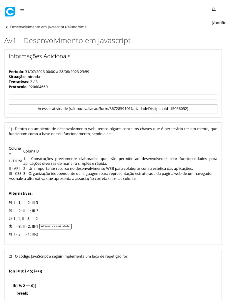 Colaborar - Av1 - Desenvolvimento em Javascript | PDF | Tecnologia e ... Colaborar - Av1 - Desenvolvimento em Javascript | PDF | Tecnologia e ...