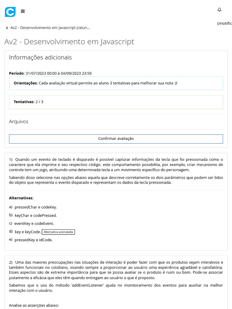 Avaliação em Desenvolvimento JavaScript | PDF | Script Java | Informação