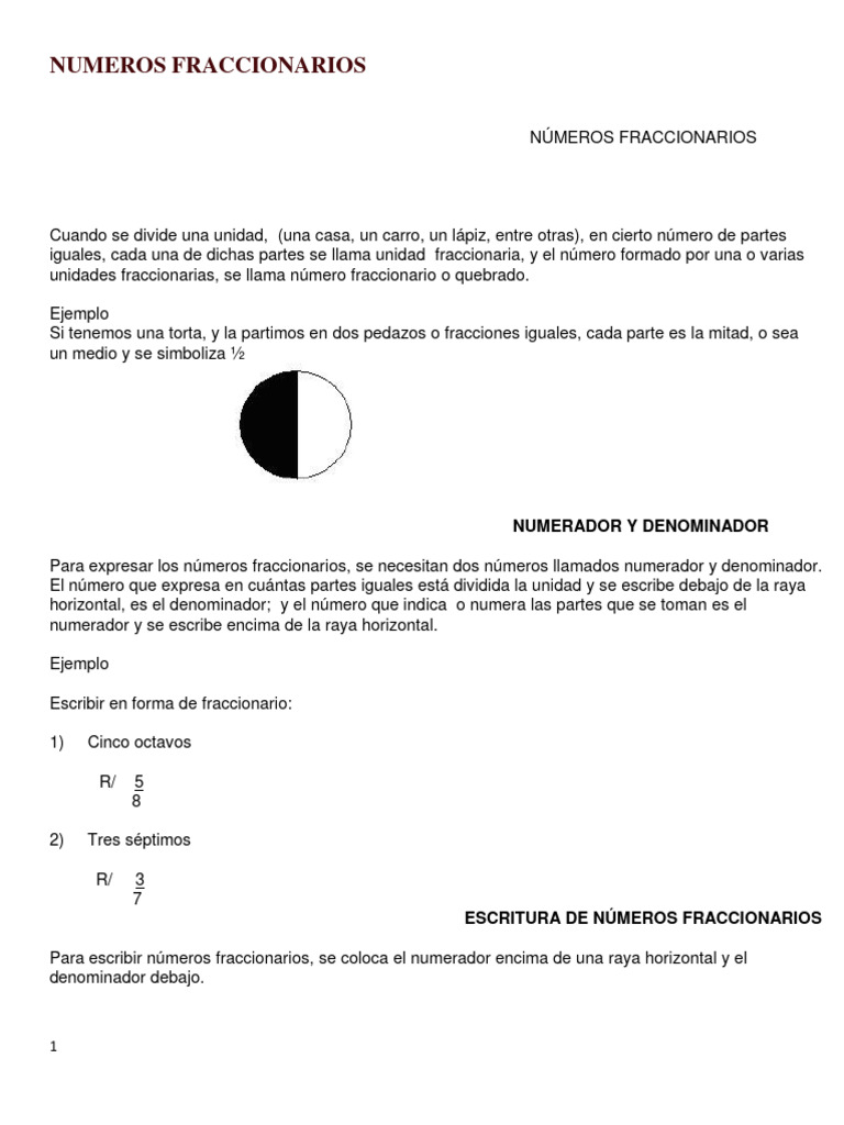Números Fraccionarios | PDF | División (Matemáticas) | Aritmética