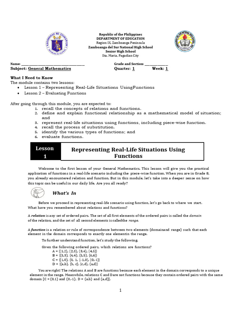 General-Mathematics_Q1_W1 | PDF | Function (Mathematics) | Exponentiation