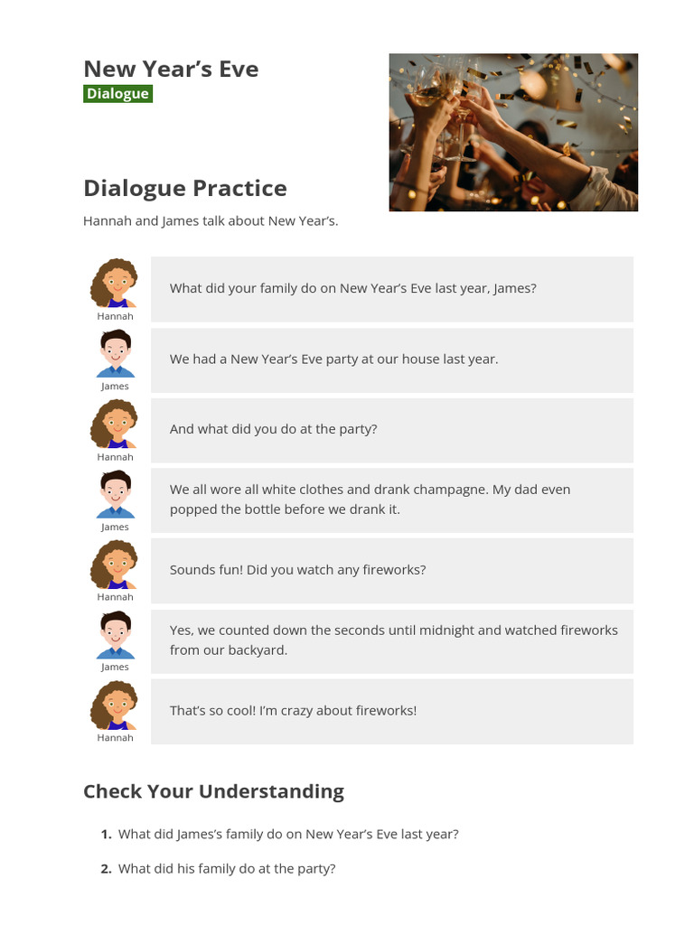 New Year's Eve Dialogue Practice | PDF