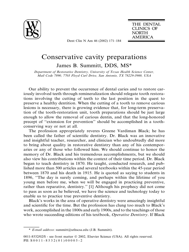 Conservative Cavity Preparations | PDF