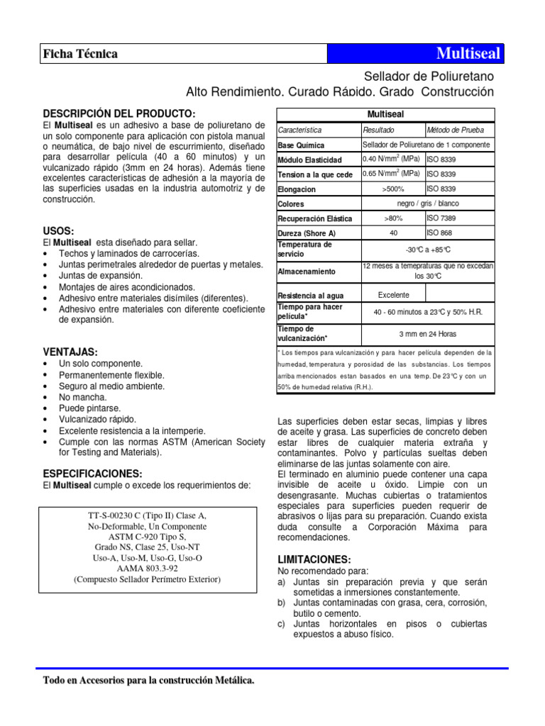 Ficha Tecnica Multiseal | PDF