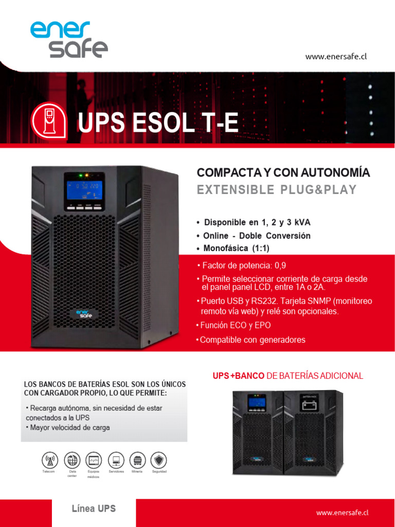 UPS ESOL T E Online Enersafe 1 2 3KVA Chile | PDF | Cargador de batería | Energia electrica
