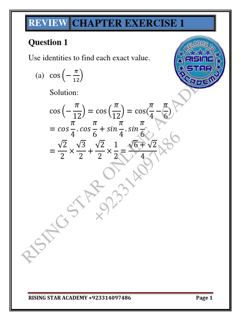 Trigonometric Identities Review Exercise | PDF | Mathematical Objects ...