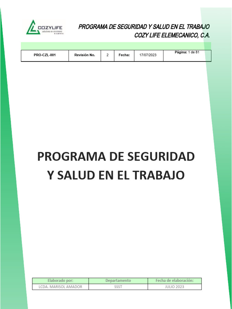 Programa de Seguridad en Cozy Life | PDF | Seguridad y salud ...