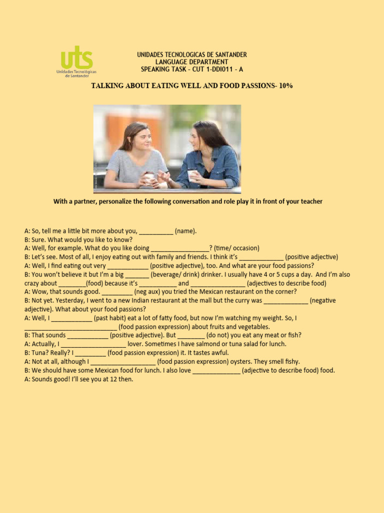 Speaking Task 1 Ingles 3 HJ 2023 2 Imprimir | PDF | Comida y bebida ...