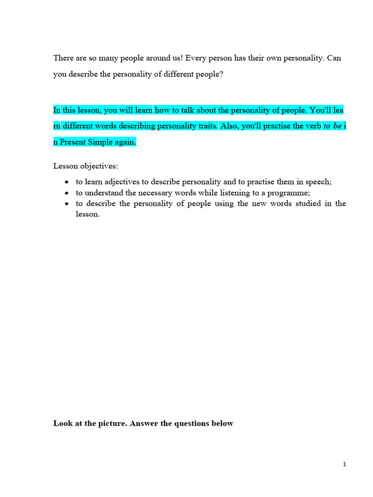 Lesson 1 More About Me | PDF