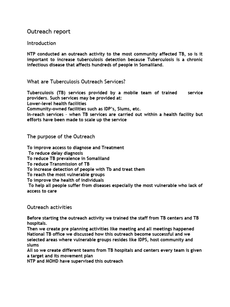 Outreach Report | PDF | Tuberculosis | Public Services