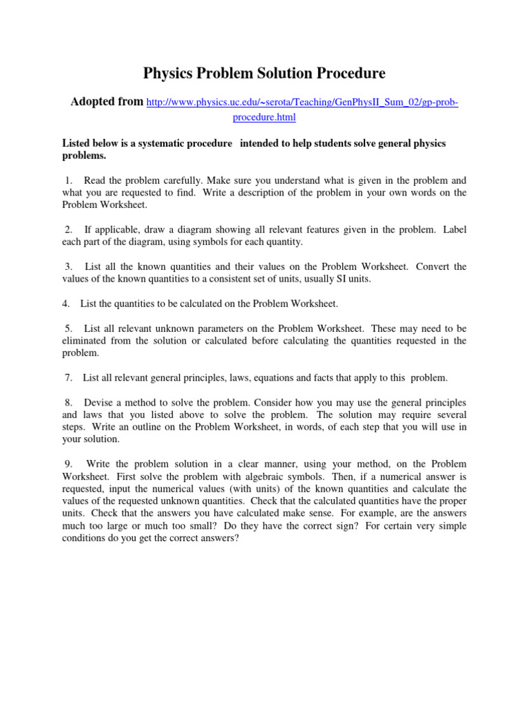 Physics Problem Solution Procedure | PDF
