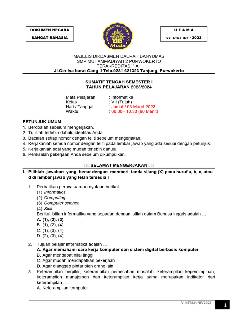 Soal STS 1 - Inf - 7 | PDF