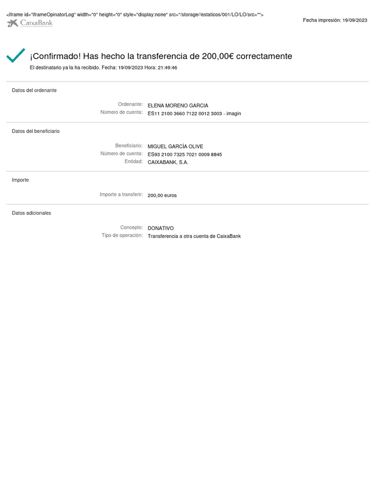 ¡Confirmado! Has Hecho La Transferencia de 200,00 Correctamente | PDF
